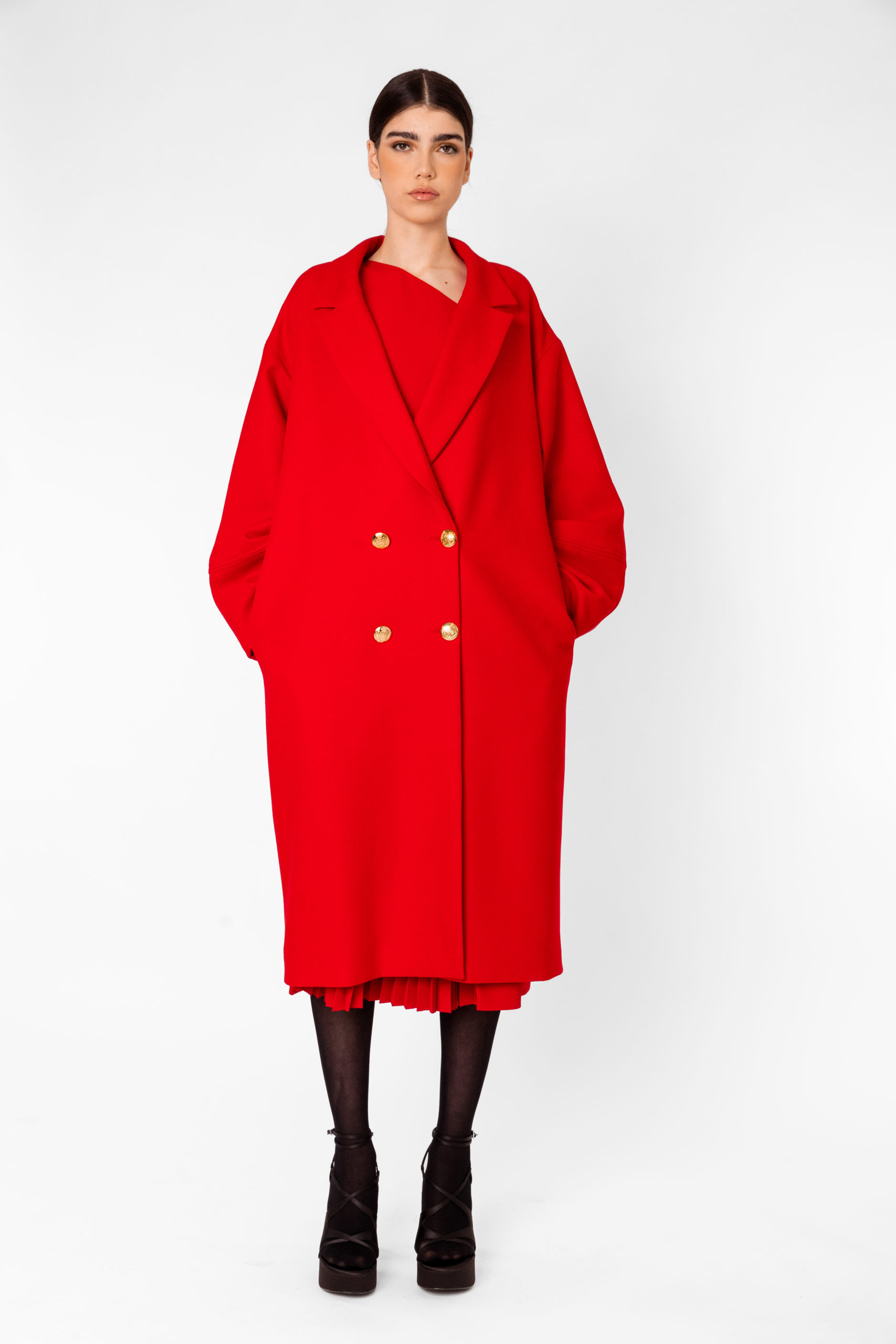 Box Red Coat | Designer Clothing Montreal - Claudette Floyd