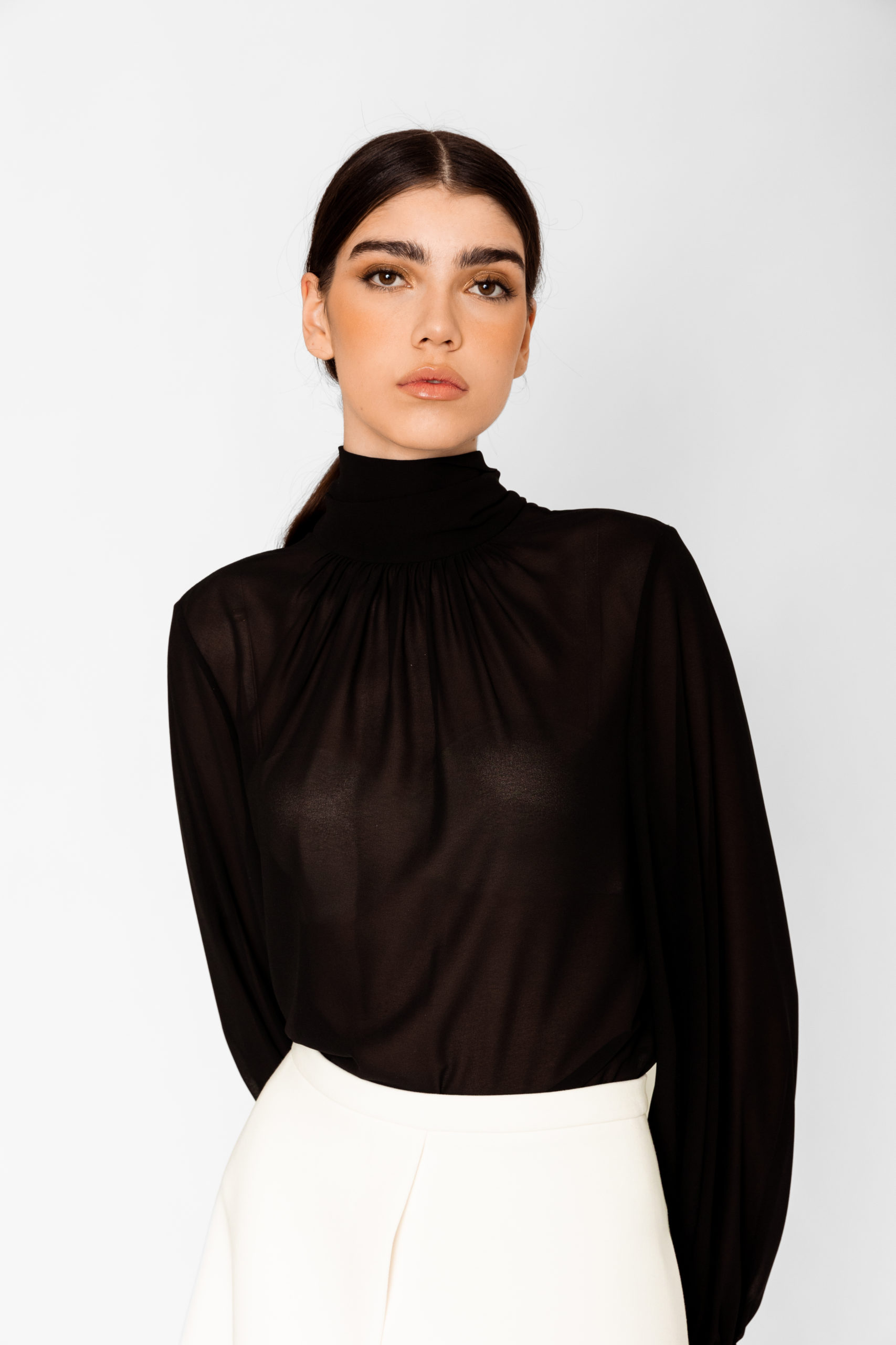 High-neck Silk Blouse | Designer Clothing Montreal - Claudette Floyd